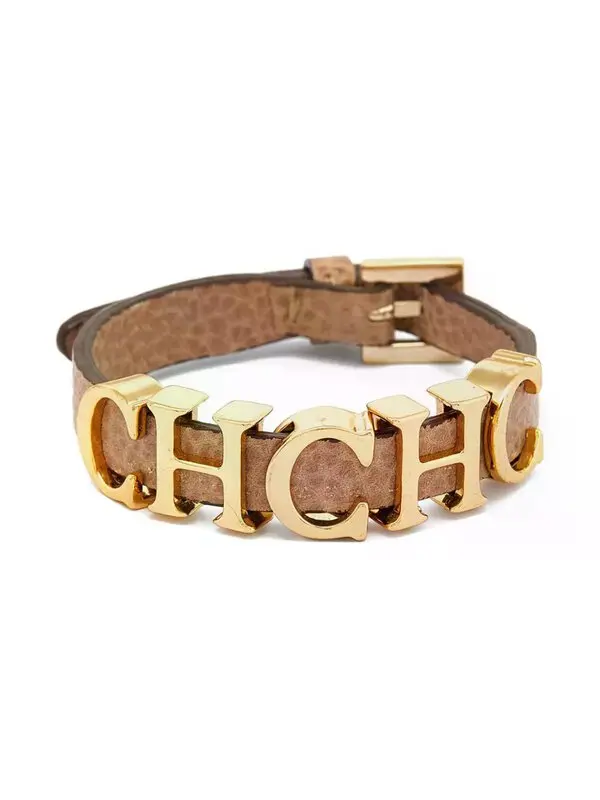 Carolina Herrera Logo-lettering Leather Bracelet - Neutrals