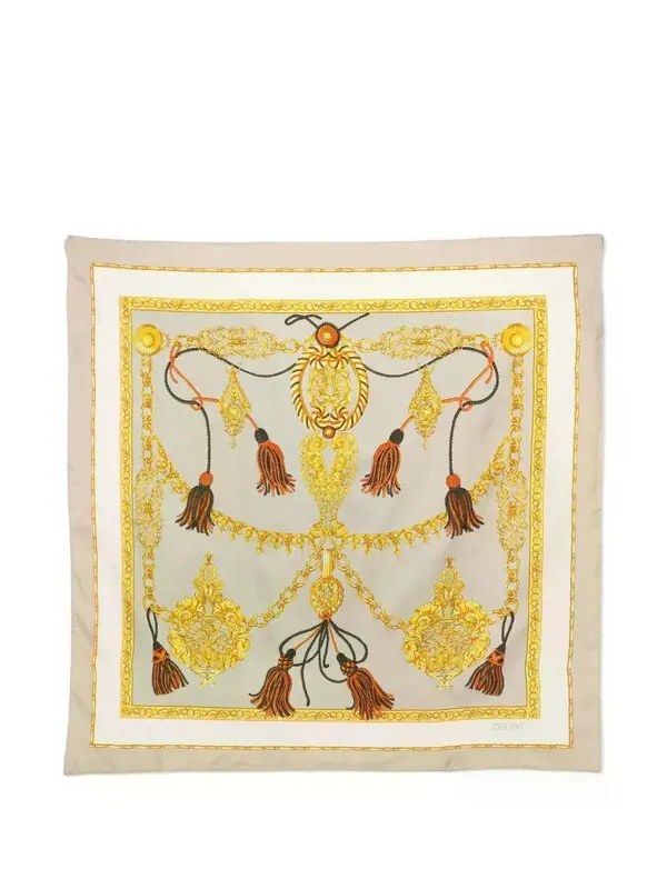 Celine Tassel Print Silk Scarf - Neutrals