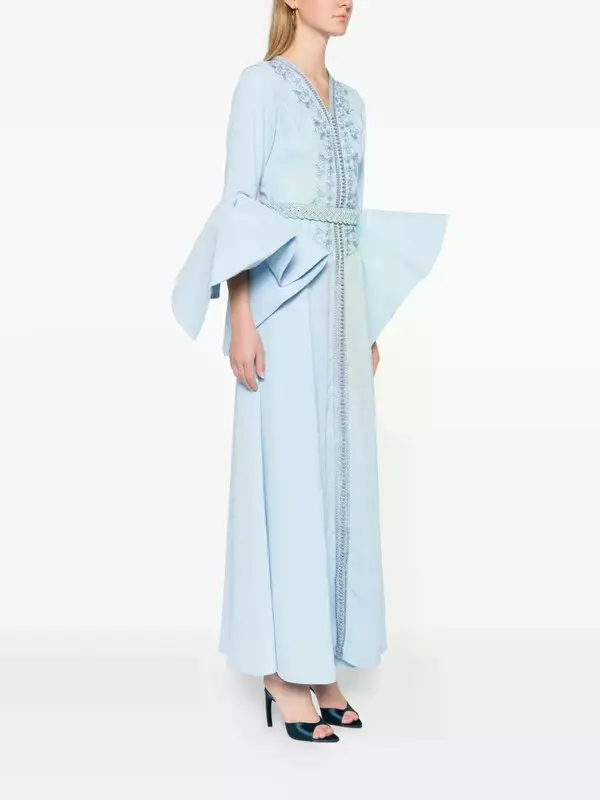 REEM AL DHAHERI Embroidered Maxi Kaftan With Braided Belt