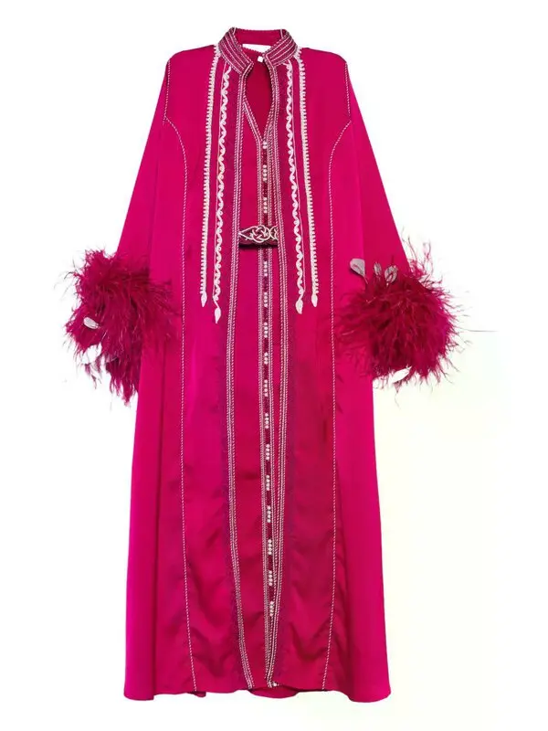 REEM AL DHAHERI Embroidered Feather Kaftan Set - Pink