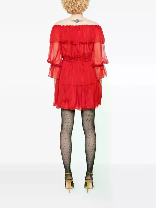 Gucci Ruffle Off-shoulder Silk Mini Dress