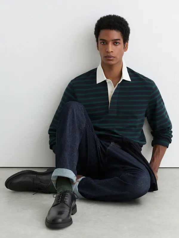 REISS Conners Cotton Rugby-stripe Polo Shirt