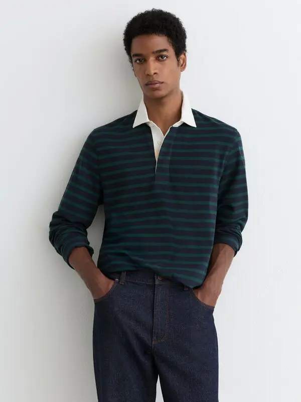 REISS Conners Cotton Rugby-stripe Polo Shirt