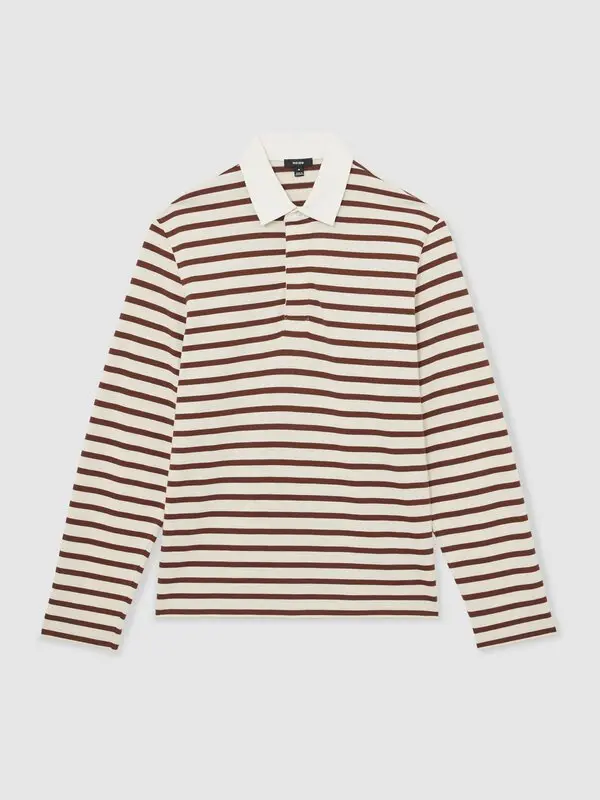 REISS Conners Cotton Rugby-stripe Polo Shirt - White/camel