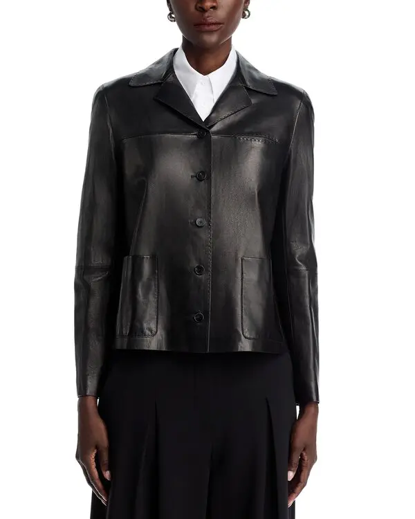 Lafayette 148 New York Patch Pocket Leather Jacket