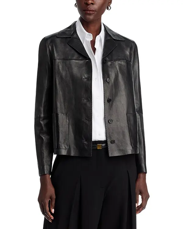 Lafayette 148 New York Patch Pocket Leather Jacket - Black