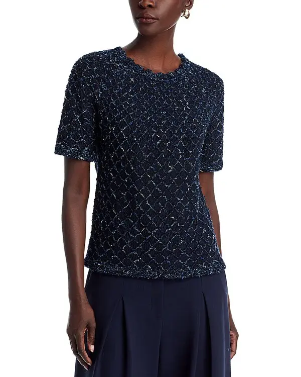 Lafayette 148 New York Crochet Trimmed Textured Stitch Sweater