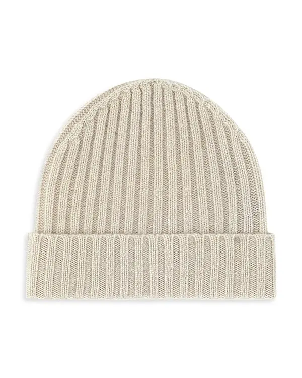 Boggi Milano Ribbed Cashmere Beanie - Ice