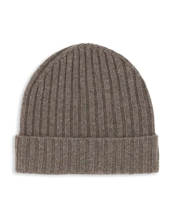 Boggi Milano Ribbed Cashmere Beanie - Taupe
