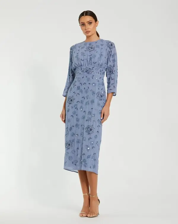 Mac Duggal Floral Embellished Midi Dress - Twilight