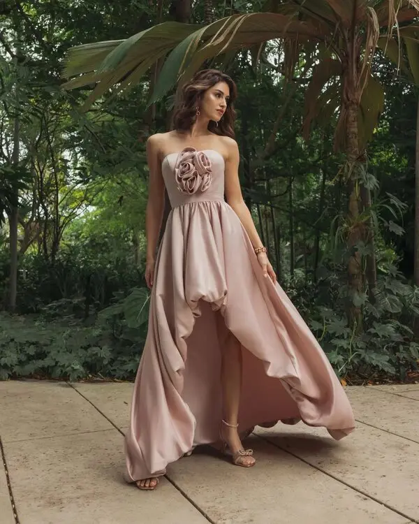 Mac Duggal Satin High-low Rosette Gown