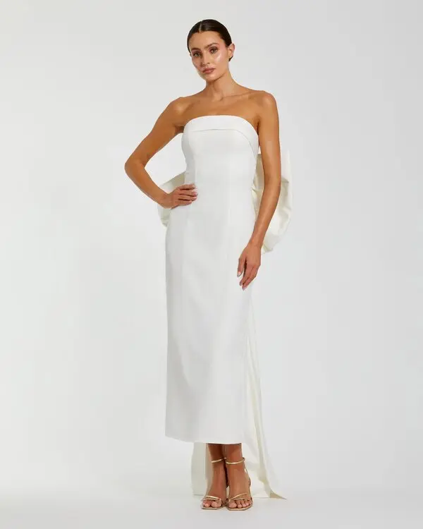 Mac Duggal Strapless Crepe Sheath Dress With Bow