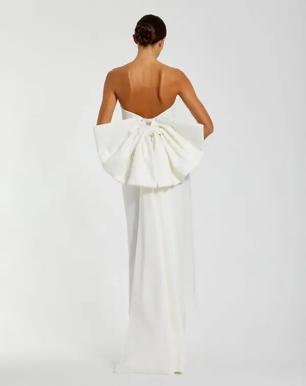 Mac Duggal Strapless Satin Column Ankle Dress With Bow Detail, Womens, 10, Ivory