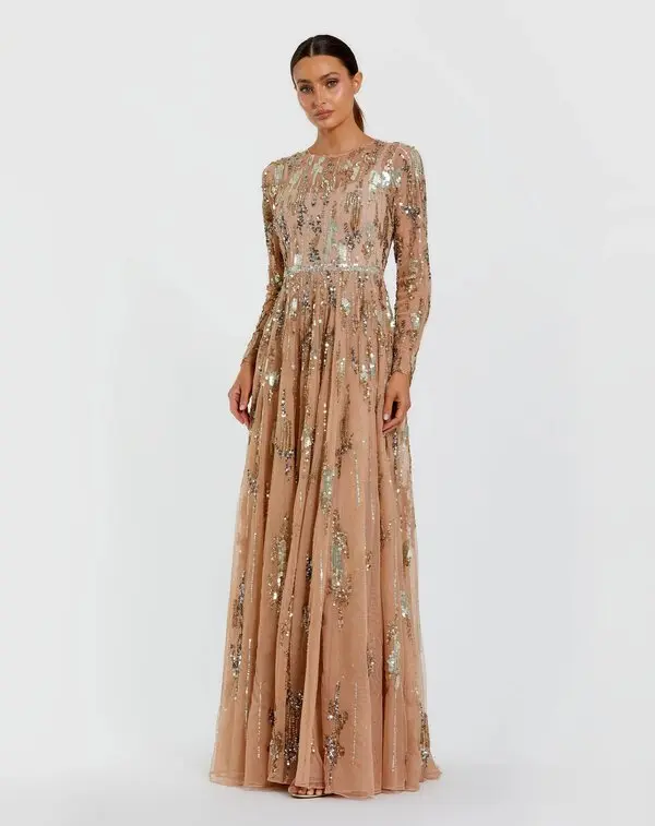Mac Duggal Embellished Long Sleeve Gown