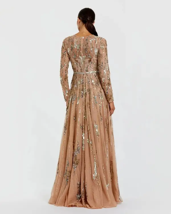 Mac Duggal Embellished Long Sleeve Gown