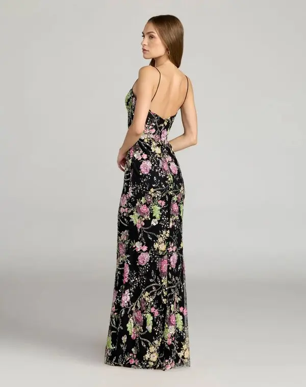 Mac Duggal Embellished Bustier Floral Trumpet Gown - Black