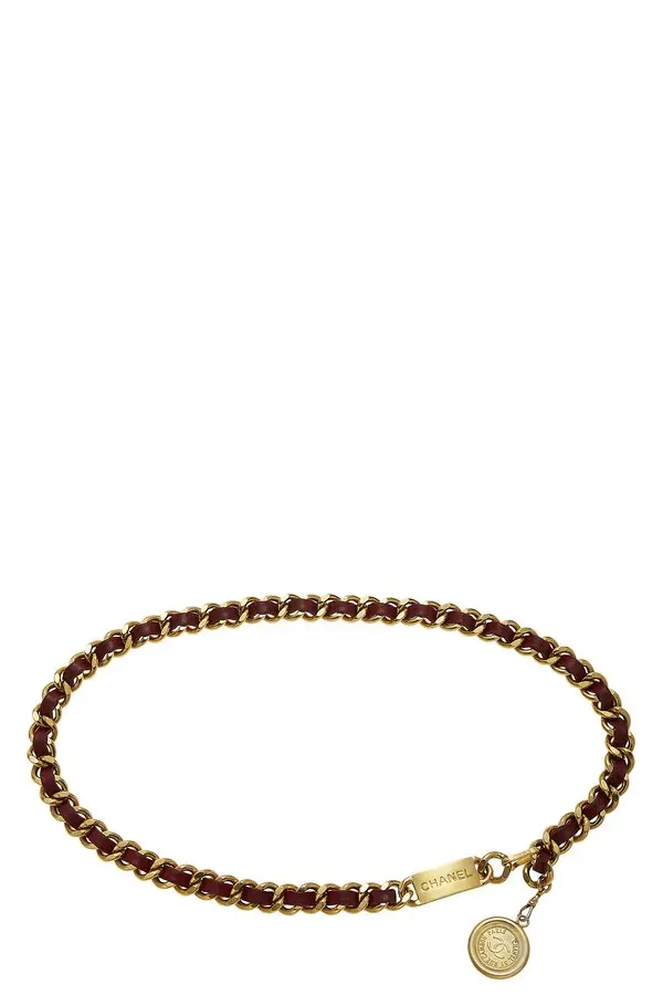 Chanel Gold-tone & Leather Chain Belt - Red