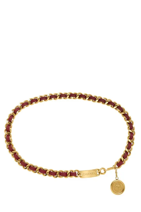 Chanel Gold-tone & Leather Chain Belt - Red
