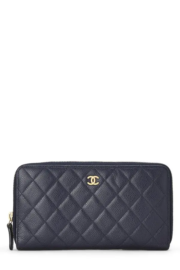 Chanel Quilted Caviar Zip Around Wallet - Navy