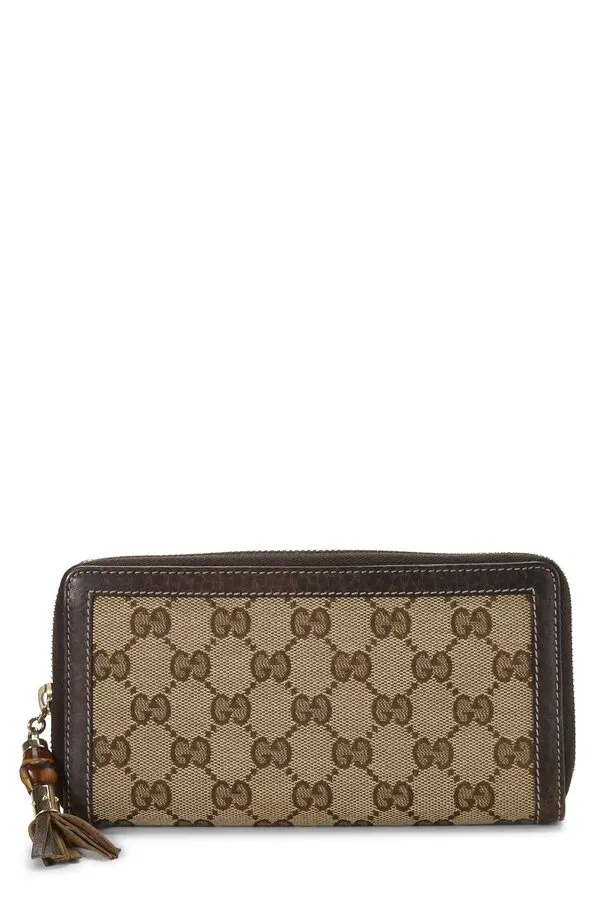 Gucci Original Gg Canvas Bamboo Zip Wallet - Brown