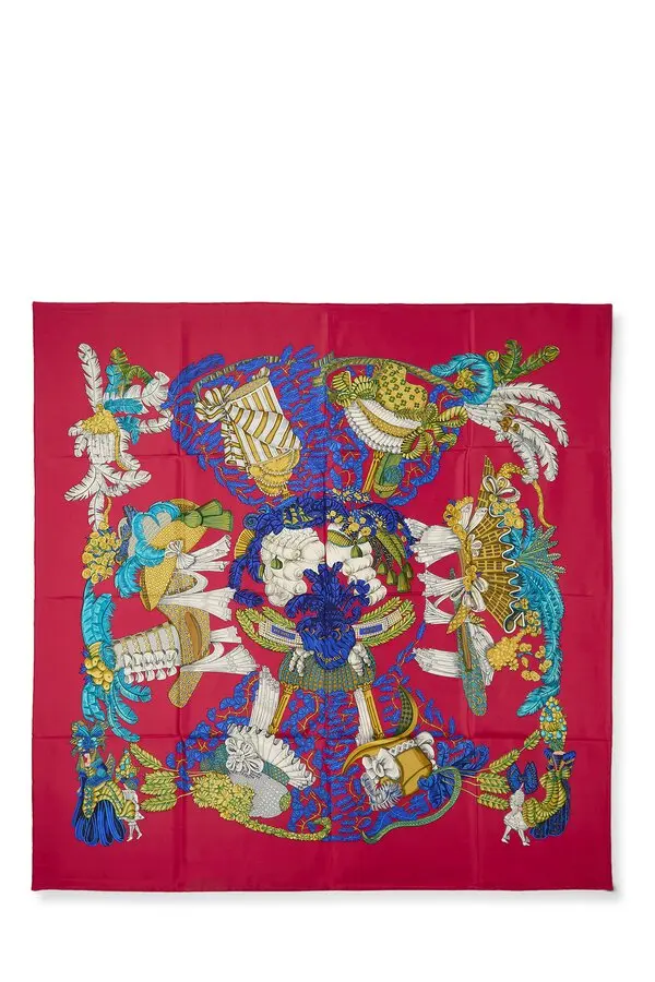Hermès Multicolor 'chapeau' Silk Scarf 90 - Burgundy