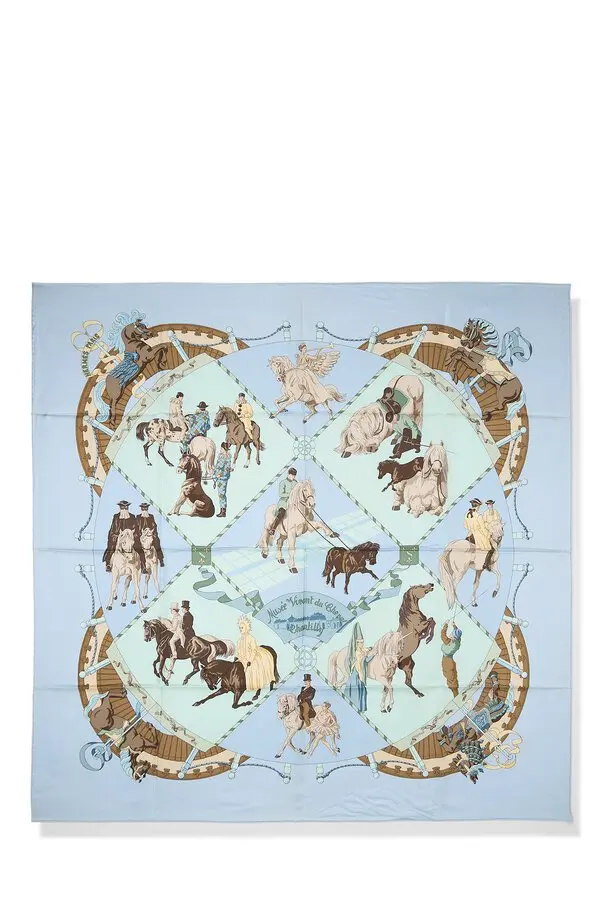 Hermès Multicolor 'musée Vivant Du Cheval Chantilly' Silk Scarf 90 - Blue