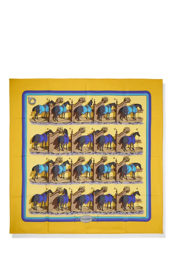 Hermès Multicolor 'ecuries' Silk Scarf 90 - Yellow