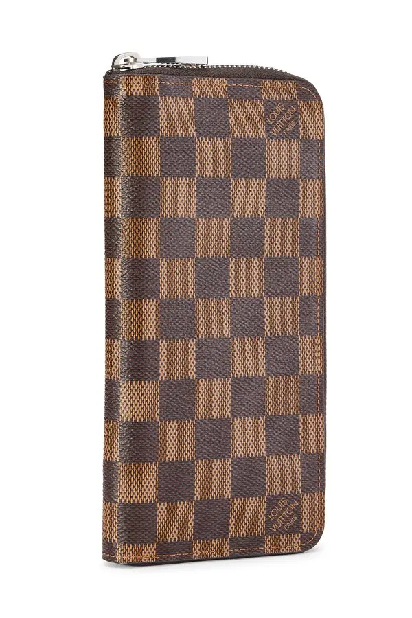 LOUIS VUITTON Damier Ebene Zippy Vertical Wallet - Brown