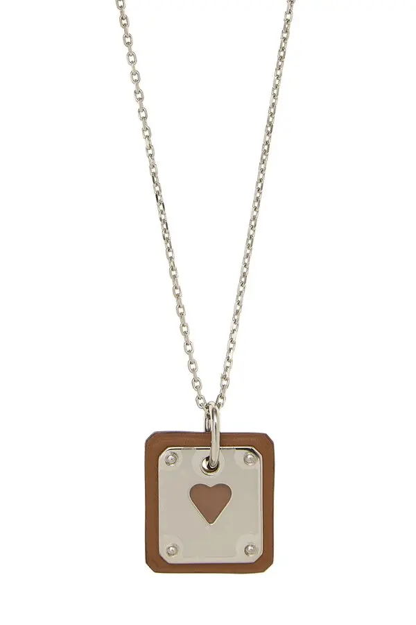 Hermès Silver As De Coeur Necklace - Brown