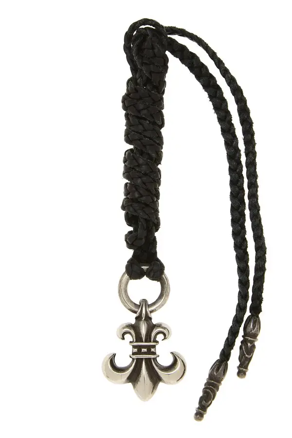 Chrome Hearts Sterling Bs Fleur-de-lis Pendant With Leather Braid - Silver
