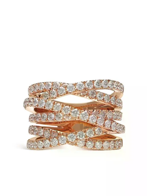 LEO PIZZO 18kt Rose Gold Diamond Waves Ring - Pink