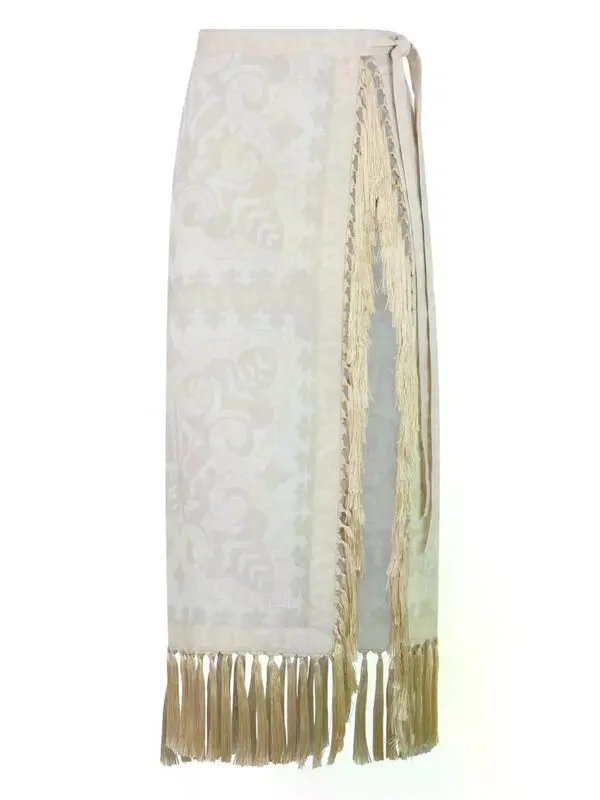 Valentino Garavani Patterned Midi Skirt With Fringed Trim - Neutrals