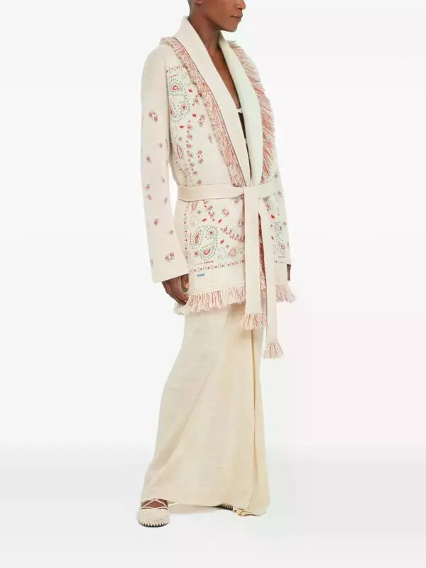 Alanui Bandana Jacquard Fringed Cardigan Coat - Neutrals