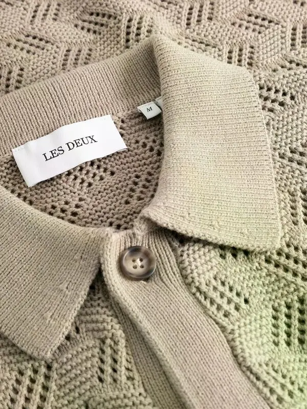 LES DEUX Openwork Knit Collared Shirt