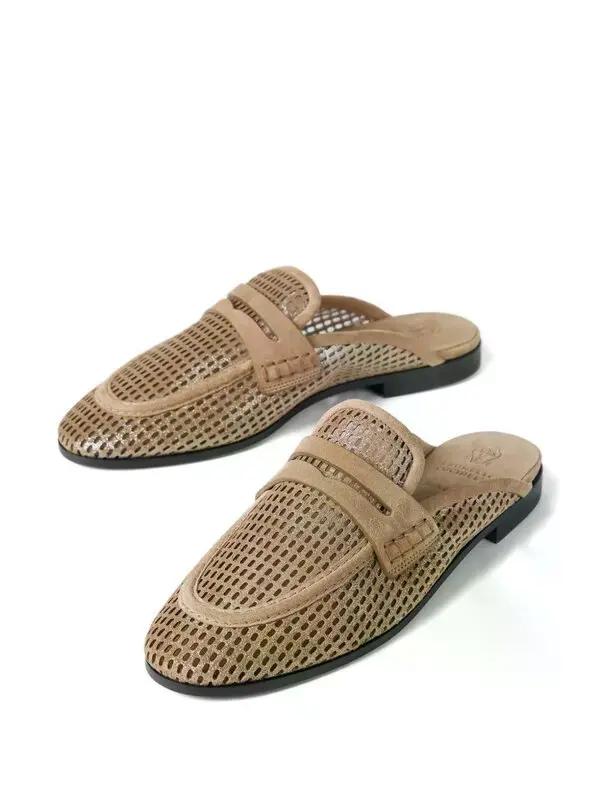 Brunello Cucinelli Sparkling Net Leather Mules - Neutrals