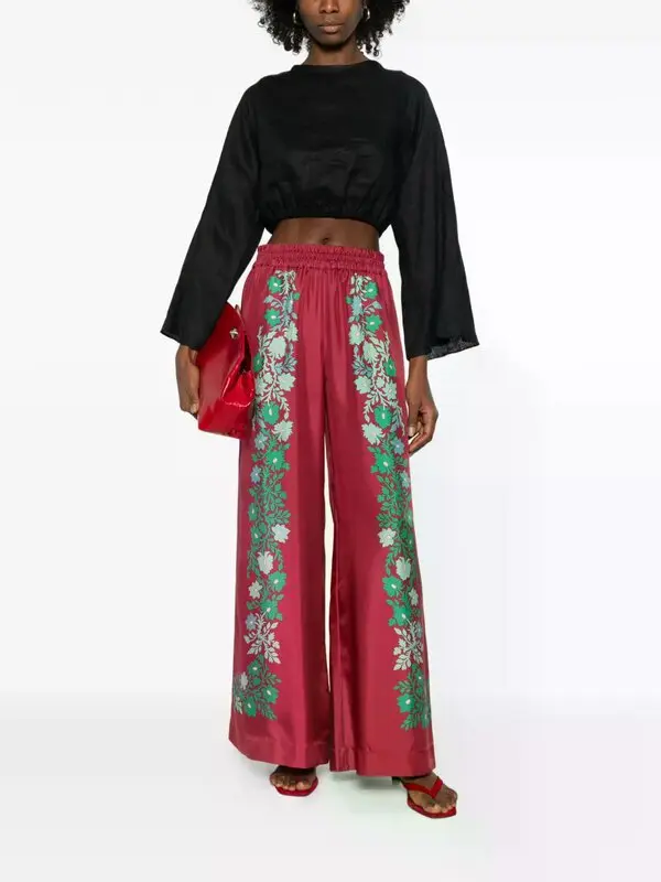 La DoubleJ Floral Print Trousers - Red