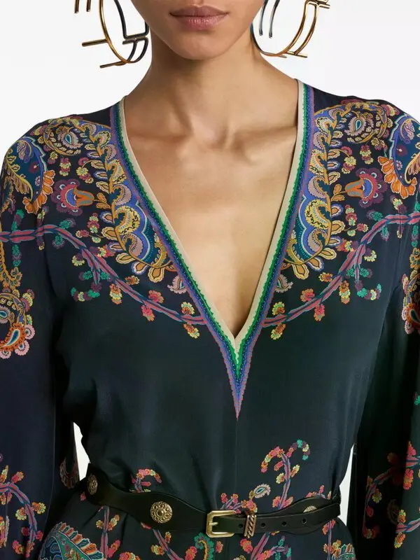 Etro Paisley-print V-neck Mini Dress