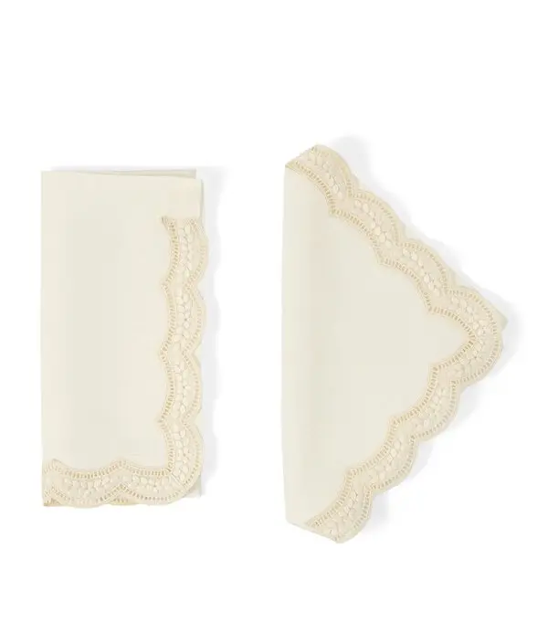 CABANA MAGAZINE Linen Embroidered Emilia Napkin - White