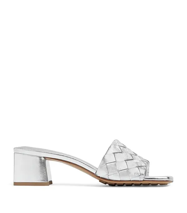 Bottega Veneta Metallic Leather Parco Mules - Silver