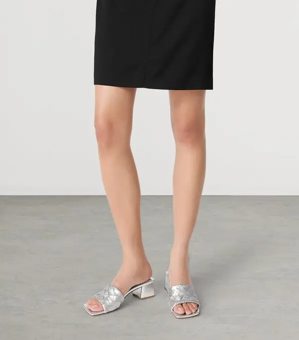 Bottega Veneta Metallic Leather Parco Mules - Silver