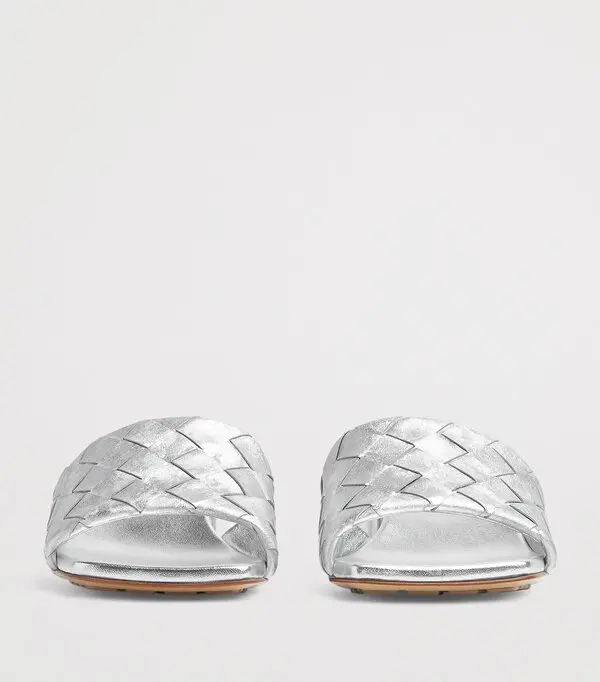 Bottega Veneta Metallic Leather Parco Mules - Silver