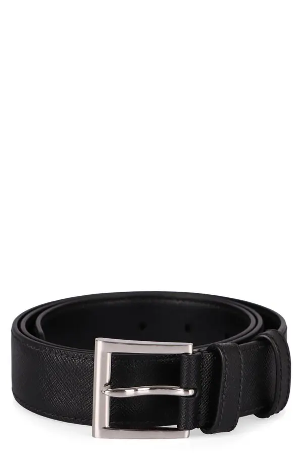 Prada Leather Belt With Metal Buckle - Black
