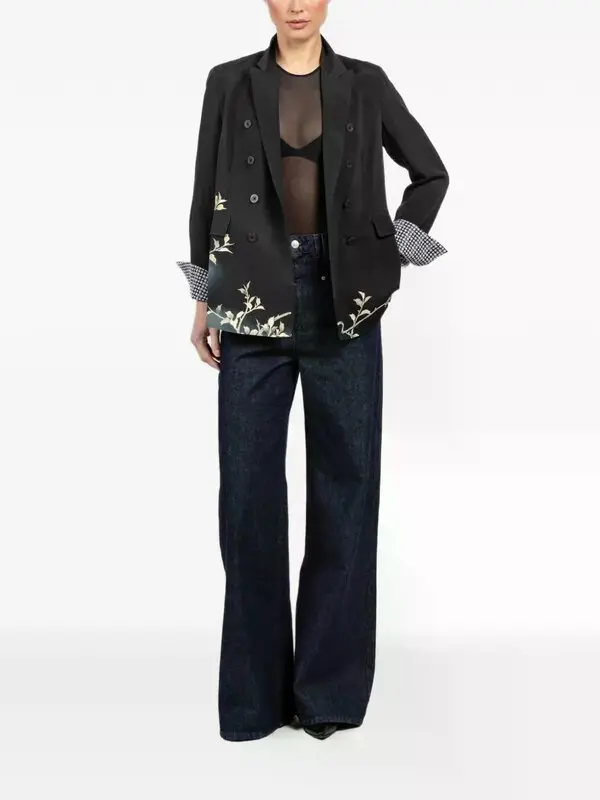 IBRIGU Floral-print Double-breasted Jacket - Black
