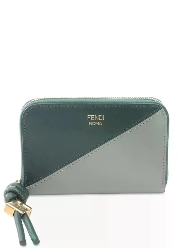 Fendi 2000-2010 Mini Leather Ff Diamond Zip Around Wallet Small Wallets - Green