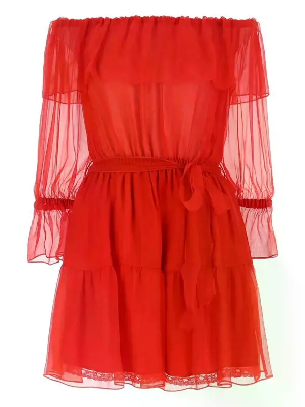 Gucci Ruffle Off-shoulder Silk Mini Dress