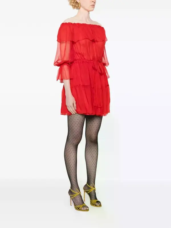 Gucci Ruffle Off-shoulder Silk Mini Dress