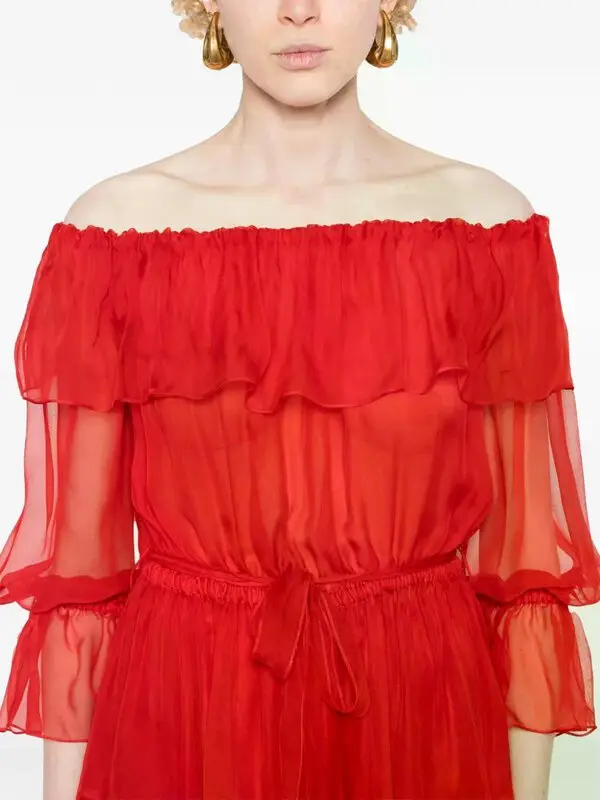 Gucci Ruffle Off-shoulder Silk Mini Dress