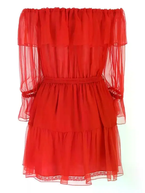 Gucci Ruffle Off-shoulder Silk Mini Dress
