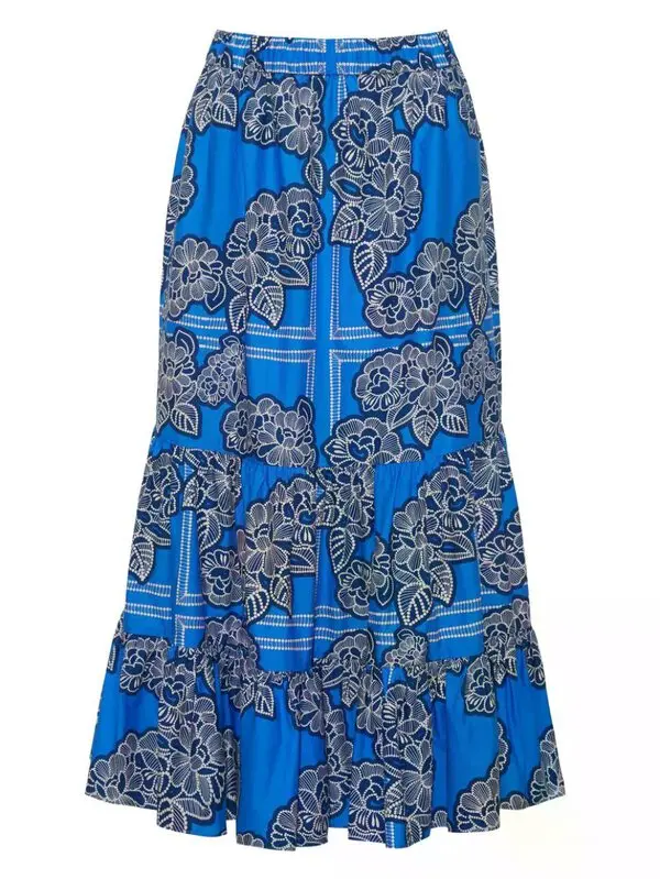 Cara Cara Floral-print Midi Skirt - Blue