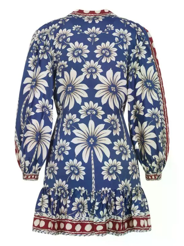 Farm Rio Floral Print Button Dress - Blue